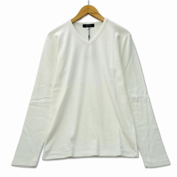 未使用品 PARTICULAR コットン Vネック リブカットソー L ホワイト メンズ【表記サイズ】メンズ　L【実寸サイズ】肩幅：41cm　身幅：45cm　着丈：63cm　袖丈：62cm　　【素材】綿95％ ポリウレタン5％【色】WHIT...