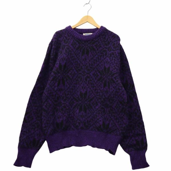 80s~90s ENVIRONMENTAL CLOTHING エンバイロメンタル クロージング ヴィンテージ 総柄 クルーネック 長袖 ニット セーター L PURPLE パープル メンズ【表記サイズ】メンズ:L【実寸サイズ】肩幅：56cm...