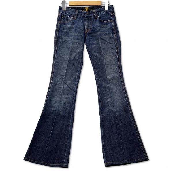 for all mankind センタープレス デニム パンツ 24 USA製 インディゴ レディース【表記サイズ】レディース　24【実寸サイズ】ウエスト：64cm　もも幅：23cm　裾幅：22cm　股上：18cm　股下：73cm　　【素材...
