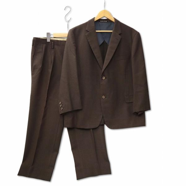 寺西洋服店 大きいサイズ ウール テーラード スーツ ダークグレーブラウン 上下 メンズ【表記サイズ】メンズ 表記なし【実寸サイズ】ジャケット 肩幅：47cm　ジャケット 身幅：59.5cm　ジャケット 袖丈：54cm　ジャケット 着丈：6...