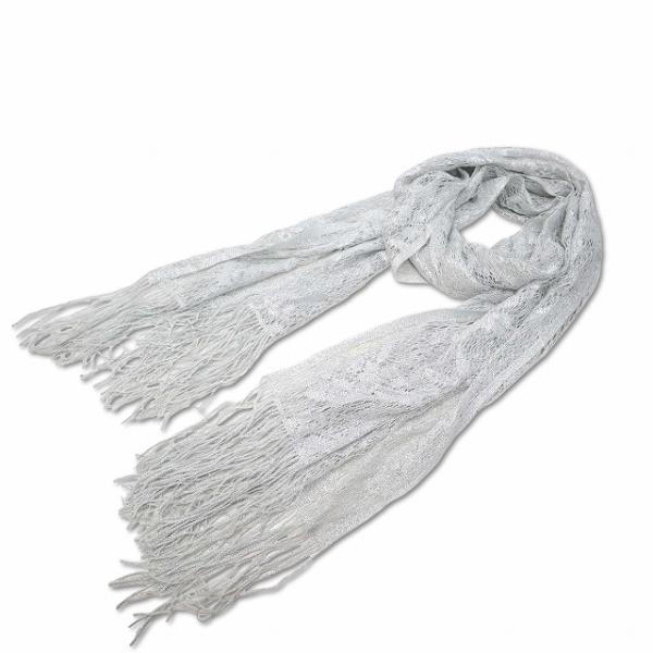 イギン IGIN フリンジ パーティーラメストール 花柄レース シルバー レディース【表記サイズ】レディース/表記なし【実寸サイズ】フリンジの長さ 約14cm　幅 約48cm　長さ 約158cm (フリンジ除く)　【素材】ナイロン80％ ポ...