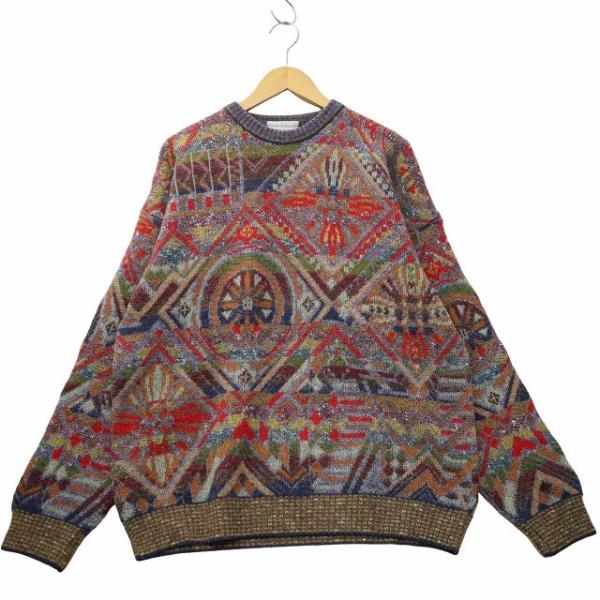 Fantasie di Settembre ファンタジーディセッティンヴレ イタリア製 クルーネック 総柄 ハイゲージ ニット セーター 48 マルチカラー メンズ【表記サイズ】メンズ:48【実寸サイズ】肩幅：67cm　身幅：65cm　着丈...