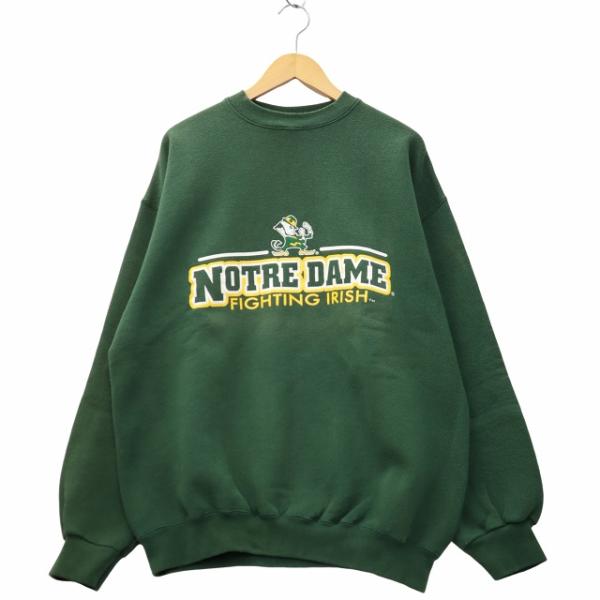 90s PM NOTRE DAME ピーエム ノートルダム ヴィンテージ プリント クルーネック スウェット トレーナー L GREEN グリーン メンズ【表記サイズ】メンズ:L【実寸サイズ】肩幅：64cm　身幅：61.5cm　着丈：73c...