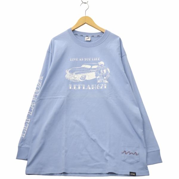未使用品 レフラー LEFLAH プリント 長袖 クルーネック コットン Tシャツ XXL BLUE ブルー メンズ【ブランド】レフラー LEFLAH【表記サイズ】メンズ:XXL【実寸サイズ】肩幅：57cm　身幅：61cm　着丈：81cm　...