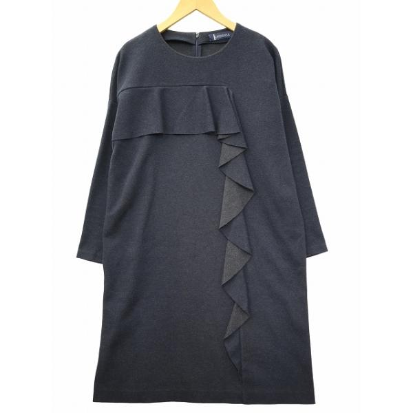 アツロウタヤマ ATSURO TAYAMA IMPRESSION インプレッション クルーネック フリル 膝丈 ワンピース M NAVY(ネイビー) 春秋 レディース【ブランド】アツロウタヤマ ATSURO TAYAMA【表記サイズ】レディ...