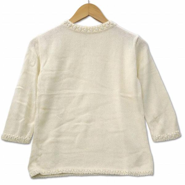 HARMONICA ハーモニカ リネン ブレンド パールビジュー ニット プルオーバー ナチュラル レディース【表記サイズ】表記なし実寸サイズを参考にしてください【実寸サイズ】肩幅：32cm　身幅：40.5cm　着丈：48cm　袖丈：37c...