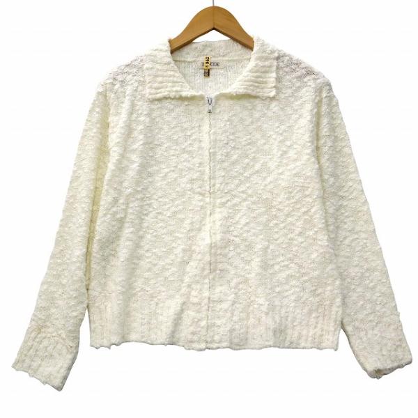 JURIA リブ付き リブ付き フルジップ カーディガン ホワイト レディース【表記サイズ】表記なし実寸サイズを参考にしてください【実寸サイズ】肩幅：39cm　身幅：46cm　着丈：48cm　袖丈：47.5cm　　【素材】アクリル100％【...
