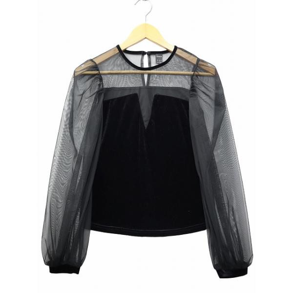 SHEIN シーイン ロングスリーブ シアー ドッキング ブラウス S BLACK(ブラック) 春夏秋 レディース【表記サイズ】レディース:S【実寸サイズ】肩幅：32.5cm　身幅：39cm　着丈：54cm　袖丈：62cm　　【素材】ポリエ...