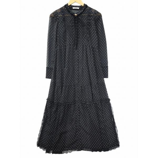 スナイデル SNIDEL スタンドカラー ドット ロングワンピース F BLACK(ブラック) 春夏秋 レディース【ブランド】スナイデル SNIDEL【表記サイズ】レディース:F【実寸サイズ】肩幅：33.5cm　身幅：44cm　袖丈：59c...