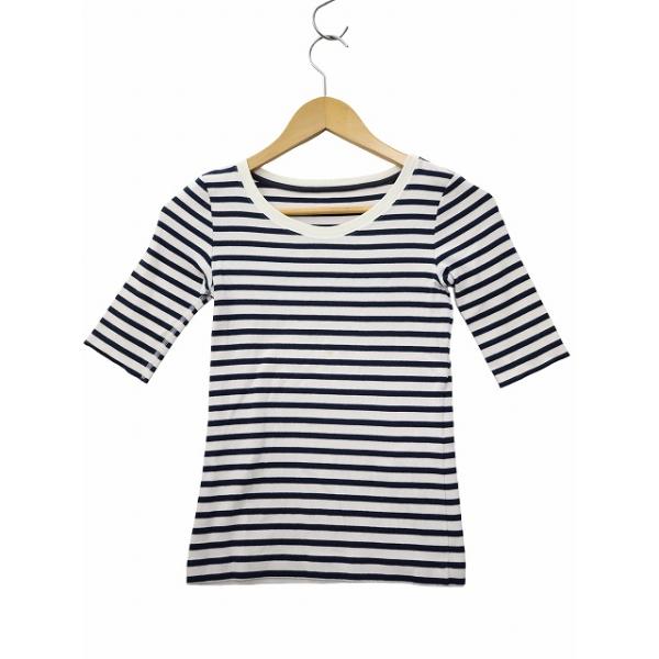 MARC CAIN マーク・ケイン ボーダー リブ編み 5分袖 カットソー Tシャツ S MIDNIGHTBLUE(ミッドナイトブルー) 春夏 レディース【表記サイズ】レディース:N1(S)【実寸サイズ】肩幅：32.5cm　身幅：34cm　...