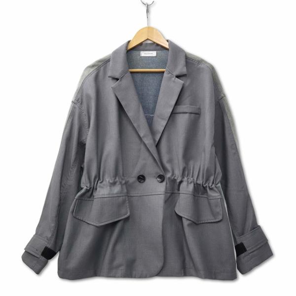 ドールアップウップス DOLL UP OOPS ドローコード ウエストギャザー オーバーサイズ コンビ ジャケット グレー 38 (M) レディース【表記サイズ】レディース/38【実寸サイズ】肩幅：64cm　身幅：72cm　着丈：70cm　...