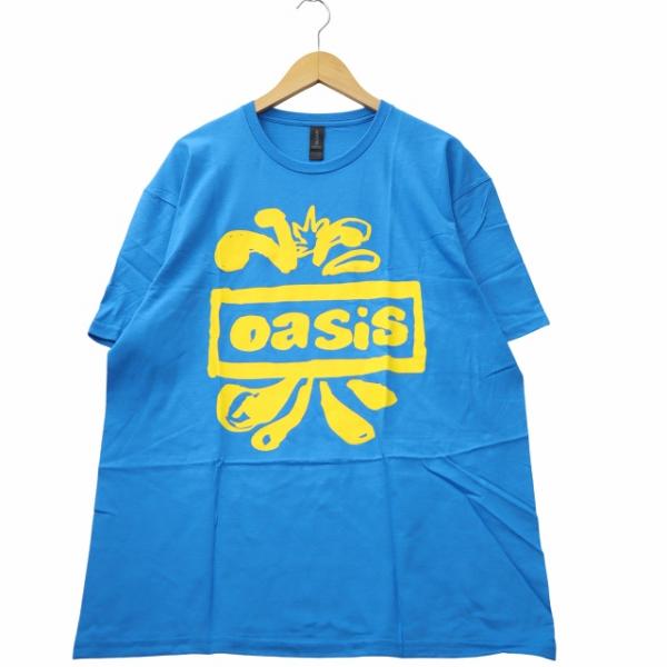 未使用品 OASIS オアシス DRAWN LOGO ドローンロゴ クルーネック 半袖 プリント Tシャツ L BLUE ブルー メンズ【表記サイズ】メンズ:L【実寸サイズ】肩幅：55cm　身幅：57.5cm　着丈：74cm　袖丈：24cm...