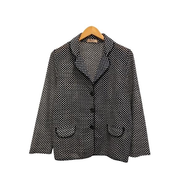 ベネデッタ Benedetta ジャケット ブレザー Vネック シースルー ドット柄 長袖 紺 ネイビー 白 ホワイト レディース【表記サイズ】表記無し【実寸サイズ】肩幅：39.5cm　身幅：53.5cm　袖丈：56.5cm　着丈：64cm...