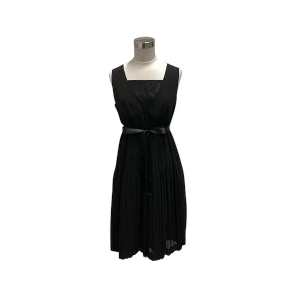 プラタ PLATA ワンピース 561082 プリーツ フレア スクエアネック リボン レース 無地 ノースリーブ ミディ丈 13AR 黒 ブラック レディース【表記サイズ】13AR【実寸サイズ】肩幅：34.5cm　身幅：44cm　袖丈：0...