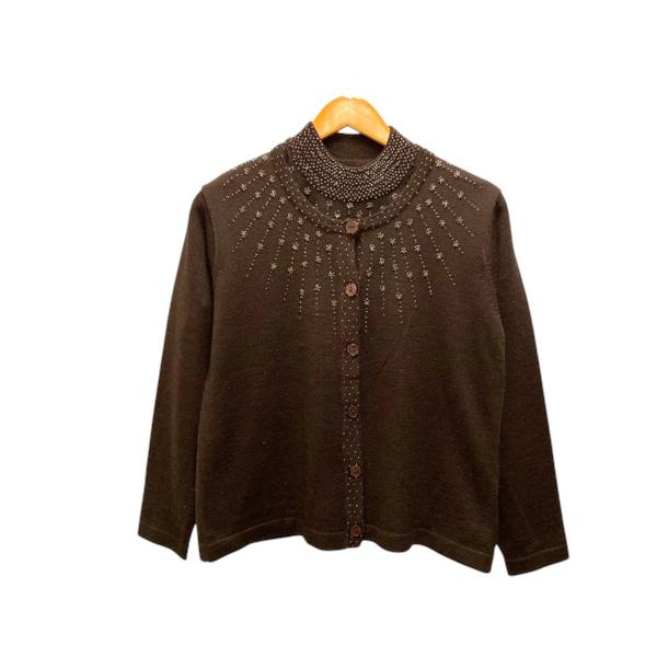 BLUSE アンサンブルニット モックネック カーディガン ビーズ装飾 ウール混 9 茶 ブラウン レディース【表記サイズ】9【実寸サイズ】肩幅：36cm　身幅：47cm　着丈：53cm　袖丈：26cm　カーディガン肩幅40　cm身幅49c...