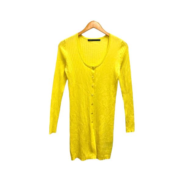 de...dacca カーディガン ロング リブ Uネック 長袖 無地 薄手 38 黄 イエロー レディース【表記サイズ】38【実寸サイズ】肩幅：35cm　身幅：41cm　着丈：73cm　袖丈：59cm　　【素材】アセテート77%、ナイロン...