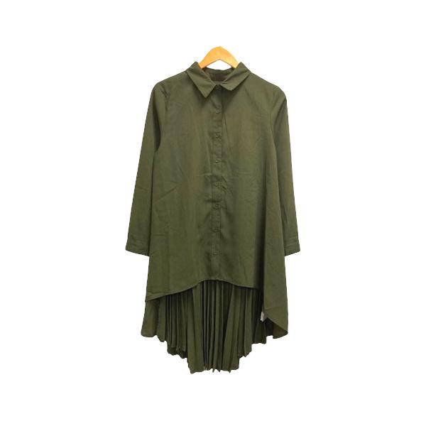 r.p.s ロングブラウス シャツ バックプリーツ 長袖 無地 F 緑 モスグリーン レディース【表記サイズ】F【実寸サイズ】肩幅：40cm　身幅：45.5cm　着丈：99.5cm　袖丈：54.5cm　　【素材】ポリエステル100%【色】モ...