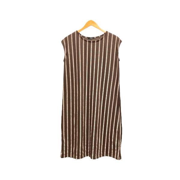GLISSE ワンピース カットソーワンピース ノースリーブ ストライプ 膝丈 L 茶 ブラウン レディース【表記サイズ】L【実寸サイズ】身幅：49.5cm　総丈：101cm　　【素材】ポリエステル100%【色】ブラウン　　※色に関してはこ...