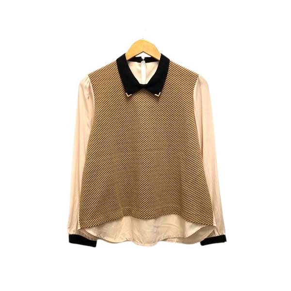 アージュ Ageu ドッキングシャツ ブラウス カットソー 長袖 1 ベージュ 黒 ブラック レディース【表記サイズ】1【実寸サイズ】肩幅：36cm　身幅：45cm　着丈：63cm　袖丈：55cm　　【素材】表地：綿61%ポリエステル22%...