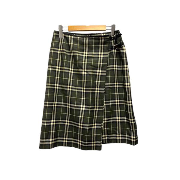 バーバリー ロンドン BURBERRY LONDON FXA43-073 ラップスカート フレア ウール ノバチェック ひざ丈 42 緑 グリーン レディース【ブランド】バーバリー ロンドン BURBERRY LONDON【表記サイズ】42...