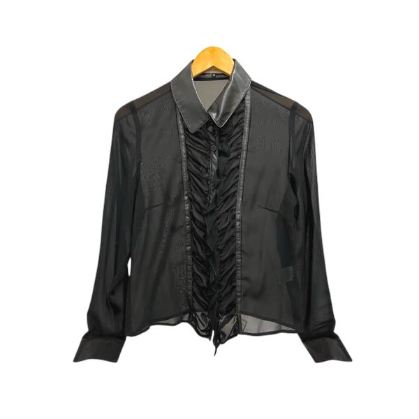 neuf cent neuf シャツ ブラウス シアー 長袖 無地 38 黒 ブラック レディース【表記サイズ】38【実寸サイズ】肩幅：37cm　身幅：42.5cm　着丈：62cm　袖丈：57.5cm　　【素材】表地：ポリエステル100%　...