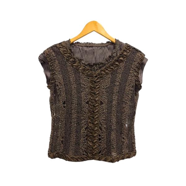 PARIENNE ノースリーブ カットソー 2ピース レース ニット 9/11 茶 ブラウン レディース【表記サイズ】9/11【実寸サイズ】身幅：42cm　総丈：47cm　身幅34cm　総丈50cm　【素材】本体：ナイロン51%、毛49%　...