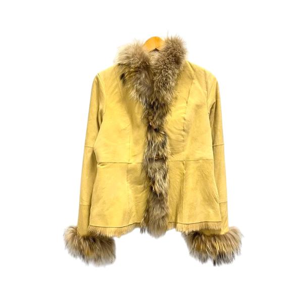 neuf cent neuf ジャケット コート レザー ゴートスキン ファー ラクーン ベージュ レディース【表記サイズ】記載なし【実寸サイズ】肩幅：39cm　身幅：49.5cm　袖丈：64cm　着丈：60cm　　【素材】山羊　袖口、前端...