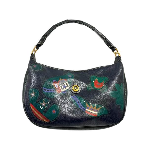 LA TOUR EIFFEL ハンドバッグ 皮革 ワンハンドル ラウンド 総柄 プリント 鳥 アニマル ロゴ ファスナー開閉 ネイビー 紺 ゴールド レディース【実寸サイズ】持ち手の長さ：42cm　ヨコ：30cm　タテ：19cm　マチ：10...