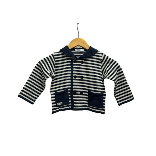 ファミリア Familiar カーディガン 長袖 ボーダー ウール混 90 紺 ネイビー 白 ホワイト キッズ【ブランド】ファミリア Familiar【表記サイズ】90【実寸サイズ】肩幅：25cm　身幅：31cm　着丈：33cm　袖丈：29...