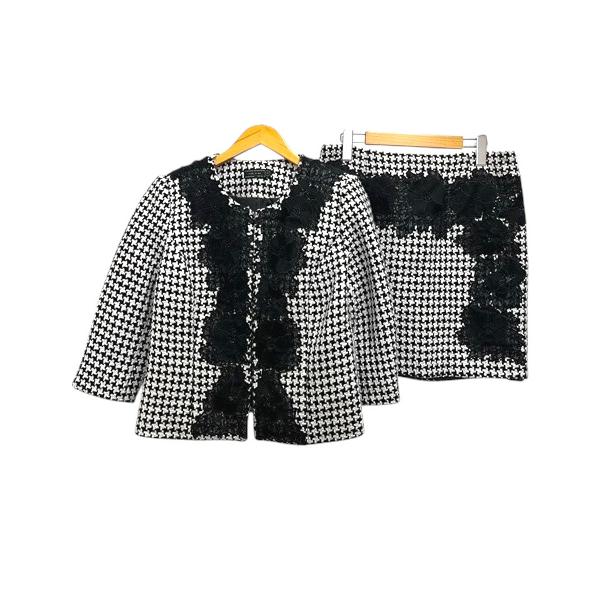 ALLSAINTS SPITALFIELDS セットアップ ジャケット スカート ツイード レース 12 黒 ブラック 白 ホワイト レディース【表記サイズ】12【実寸サイズ】ジャケット 肩幅：37.5cm　ジャケット 身幅：48cm　ジャ...