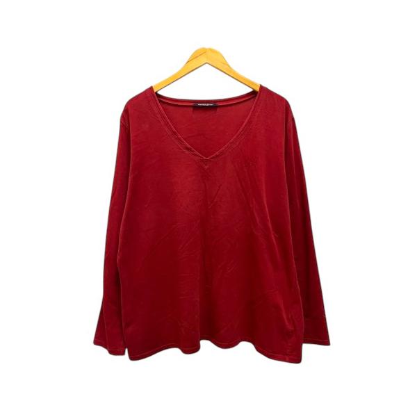 マリナリナルディ MARINA RINALDI Tシャツ ロンT Vネック ワンポイント XL 赤 レッド レディース【表記サイズ】XL【実寸サイズ】肩幅：46cm　身幅：60cm　着丈：69cm　袖丈：63cm　　【素材】コットン95%エ...