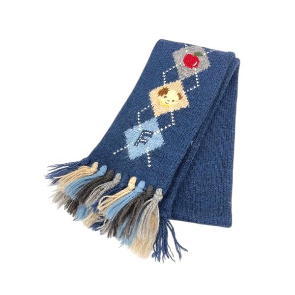 ファミリア Familiar マフラー フリンジ ウール混  S 青 ブルー マルチカラー キッズ【ブランド】ファミリア Familiar【表記サイズ】S【実寸サイズ】全長（フリンジ含まず）：82cm　幅：9.5cm　　【素材】本体：アクリ...