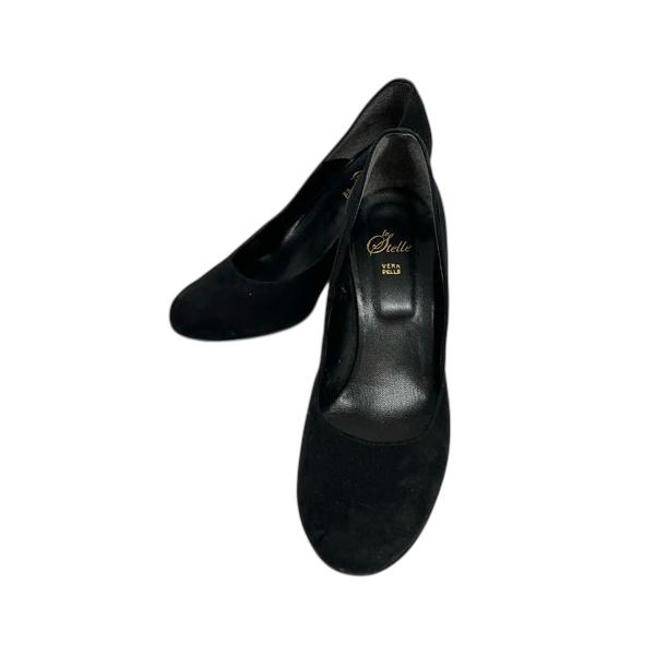 LE STELLE パンプス ラウンドトゥ チャンキーヒール ハイヒール スエード 無地 イタリア製 38 24.0cm位 黒 ブラック レディース【表記サイズ】38日本サイズ：24.0cm位【実寸サイズ】ヒールの高さ：8cm　最大幅：8....