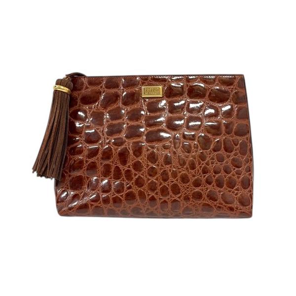 ジャンフランコフェレ GIANFRANCO FERRE クラッチバッグ セカンドバッグ フリンジ 型押し クロコダイル ゴールド ブラウン 茶 レディース【ブランド】ジャンフランコフェレ GIANFRANCO FERRE【実寸サイズ】ヨコ：...
