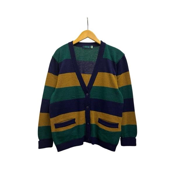 ミックマック MICMAC カーディガン 長袖 Vネック ボーダー 紺 ネイビー 緑 グリーン 茶 ブラウン レディース【表記サイズ】サイズ表記無し【実寸サイズ】肩幅：44cm　身幅：50cm　着丈：58cm　袖丈：52cm　　【素材】写真...
