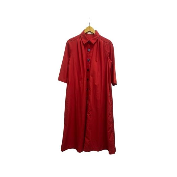 Machiko Jinto シャツワンピース 長袖 ミディ丈 無地 MJR002 M 赤 レッド 青 ブルー レディース【表記サイズ】M【実寸サイズ】肩幅：38cm　身幅：60cm　着丈：114cm　袖丈：42cm　　【素材】写真をご参照く...
