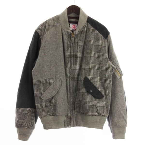 サノバチーズ SON OF THE CHEESE RAM PATCH WORK MA-1 ジャケット ブルゾン チェック パッチワーク グレー M アウター メンズ【ブランド】サノバチーズ SON OF THE CHEESE【表記サイズ】M...