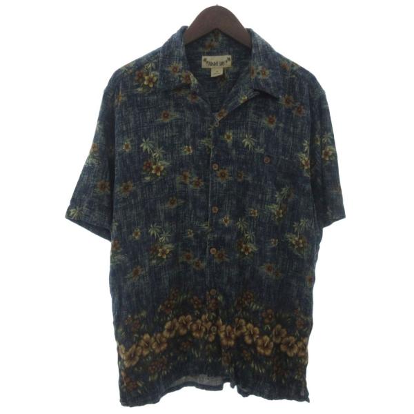 パラダイスコーブ PARADISE COVES アロハシャツ シルク ブルー系 M メンズ【表記サイズ】M【実寸サイズ】肩幅：49cm　身幅：55cm　着丈：75cm　袖丈：25.5cm　　【素材】シルク100％【色】ブルー系【状態】使用感...