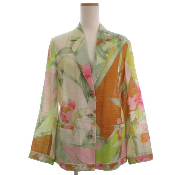 レオナール LEONARD FASHION テーラードジャケット 薄手 ブレザー 花柄 グリーン系 ■ECT レディース【ブランド】レオナール LEONARD【表記サイズ】なし【実寸サイズ】肩幅：40cm　身幅：50cm　着丈：66cm　袖...