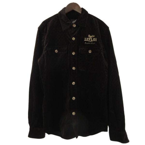 レフラー LEFLAH ジャケット コーデュロイ ベロア ロゴ刺繍 チェッカー柄 茶 ダークブラウン XL 大きいサイズ ■GY18 メンズ【表記サイズ】XL【実寸サイズ】肩幅：46cm　身幅：57cm　袖丈：66cm　着丈：77cm　　【...