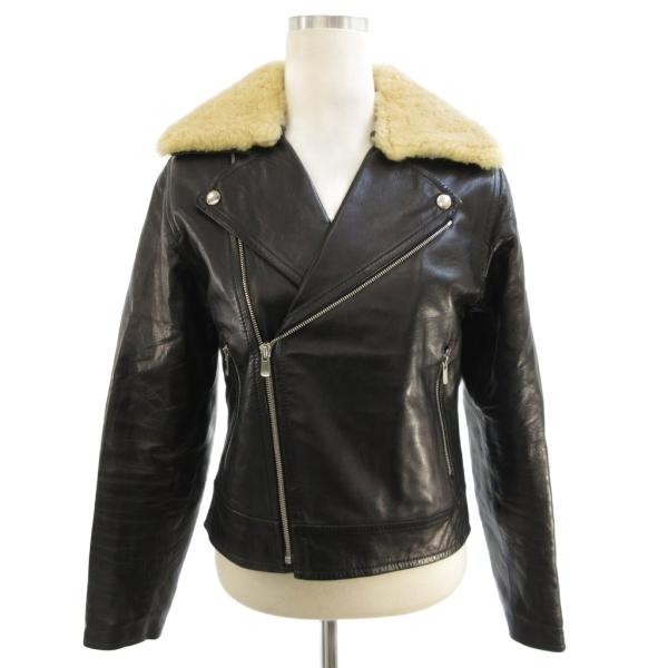 ルルオンザブリッジ LULU on the BRIDGE シープスキン レザー ライダースジャケット ダブル 衿ボア 黒 ■TC レディース【ブランド】ルルオンザブリッジ LULU on the BRIDGE【表記サイズ】サイズ表記なし【実...