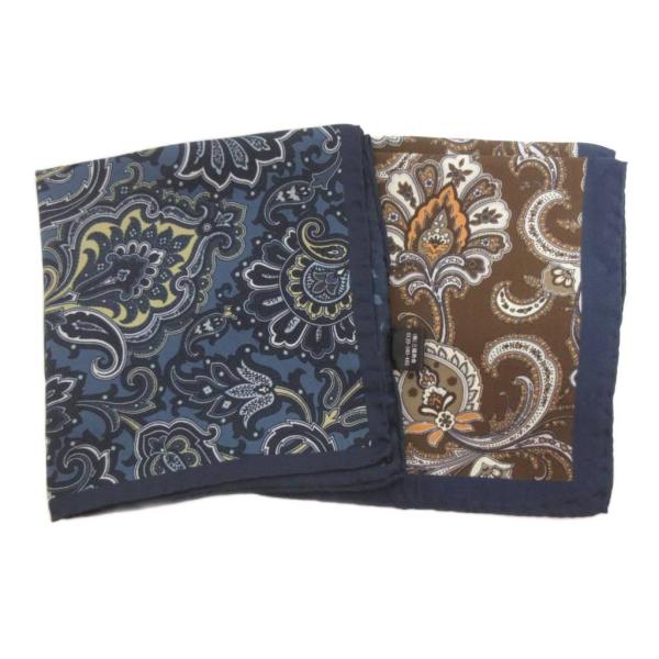 未使用品 エポカ EPOCA タグ付き 2点セット ポケットチーフ シルク ペイズリー 総柄 ネイビー系 ブラウン系 メンズ【ブランド】エポカ EPOCA【実寸サイズ】-　【素材】絹【色】ネイビー系 ブラウン系【状態】未使用品です。　　※未...