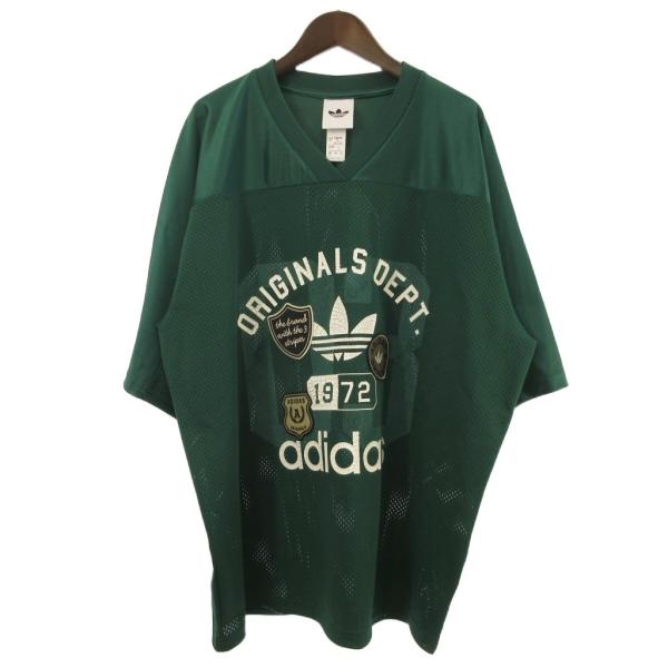 アディダスオリジナルス adidas originals 美品 Dept. デプト グラフィック メッシュ ジャージ Tシャツ Vネック 半袖 ワッペン 緑 グリーン 2XL【ブランド】アディダスオリジナルス adidas original...