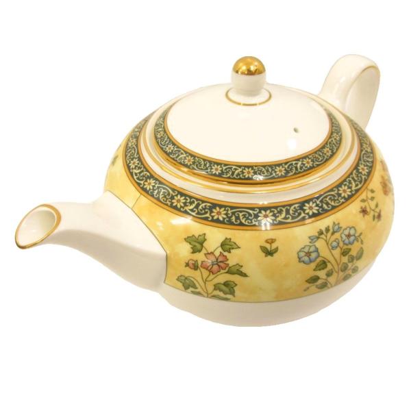 ウェッジウッド WEDGWOOD INDIA インディア ティーポット 陶器 ■GY99 その他【ブランド】ウェッジウッド WEDGWOOD【実寸サイズ】直径15cm高さ14cm　【色】白 緑 ベージュ【状態】・底裏面の縁に若干の汚れ　その...