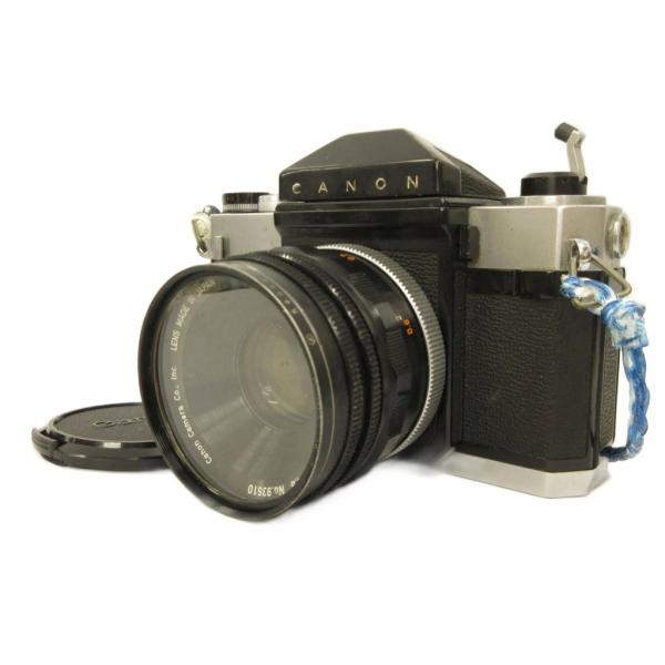 キヤノン CANON フィルムカメラ 一眼レフ フレックス ヴィンテージ ジャンク ■GY99 その他【実寸サイズ】ヨコ：14.5cm　タテ：9.5cm　マチ：10cm　　【色】黒 シルバー【状態】・動作未確認　・側面下部に凹み　・レンズ外...
