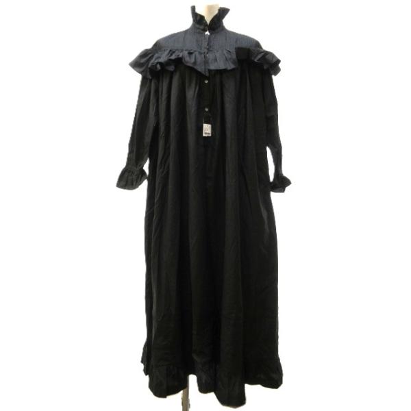 未使用品 ライト WRYHT タグ付き 24SS VICTORIAN EMBROIDERED NIGHT DRESS シャツワンピース ロング フリル ピンタック 長袖 黒 2 約M【表記サイズ】2 約M【実寸サイズ】肩幅：約48cm　身幅...