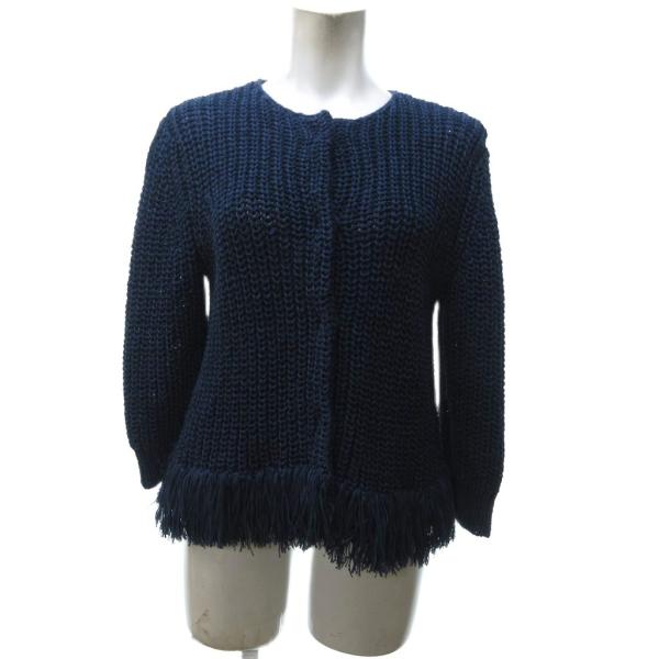 forget me nots フォーゲットミーノッツ 美品 かぎ編み カーディガン ボレロ 長袖 フリンジ 紺 ネイビー 38 約M【表記サイズ】38 約M【実寸サイズ】肩幅：約43cm　身幅：約45cm　袖丈：約45cm　着丈：約51cm...