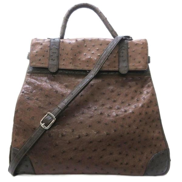 Rosso e Verde 美品 オーストリッチレザー 2WAY ショルダーバッグ ハンドバッグ 茶 ブラウン IBO81【表記サイズ】表記なし【実寸サイズ】持ち手の長さ：約25cm　ヨコ：約31cm　タテ：約30cm　マチ：約16cm　シ...