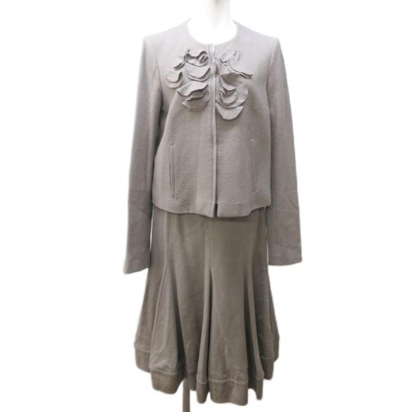 ジバンシィ GIVENCHY PARIS セットアップ ウール 装飾 ジャケット ジップアップ フレアスカート ロング 38/36 グレー ベージュ 系 IBO83 0316 レディース【ブランド】ジバンシィ GIVENCHY【表記サイズ】...