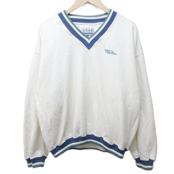 GEAR FOR SPORTS トレーナー スウェットシャツ 刺繍 Vネック L 白 ホワイト 系 1116 【表記サイズ】L【実寸サイズ】肩幅：61cm　身幅：65cm　着丈：65cm　袖丈：57cm　　【素材】ポリエステル65% コット...